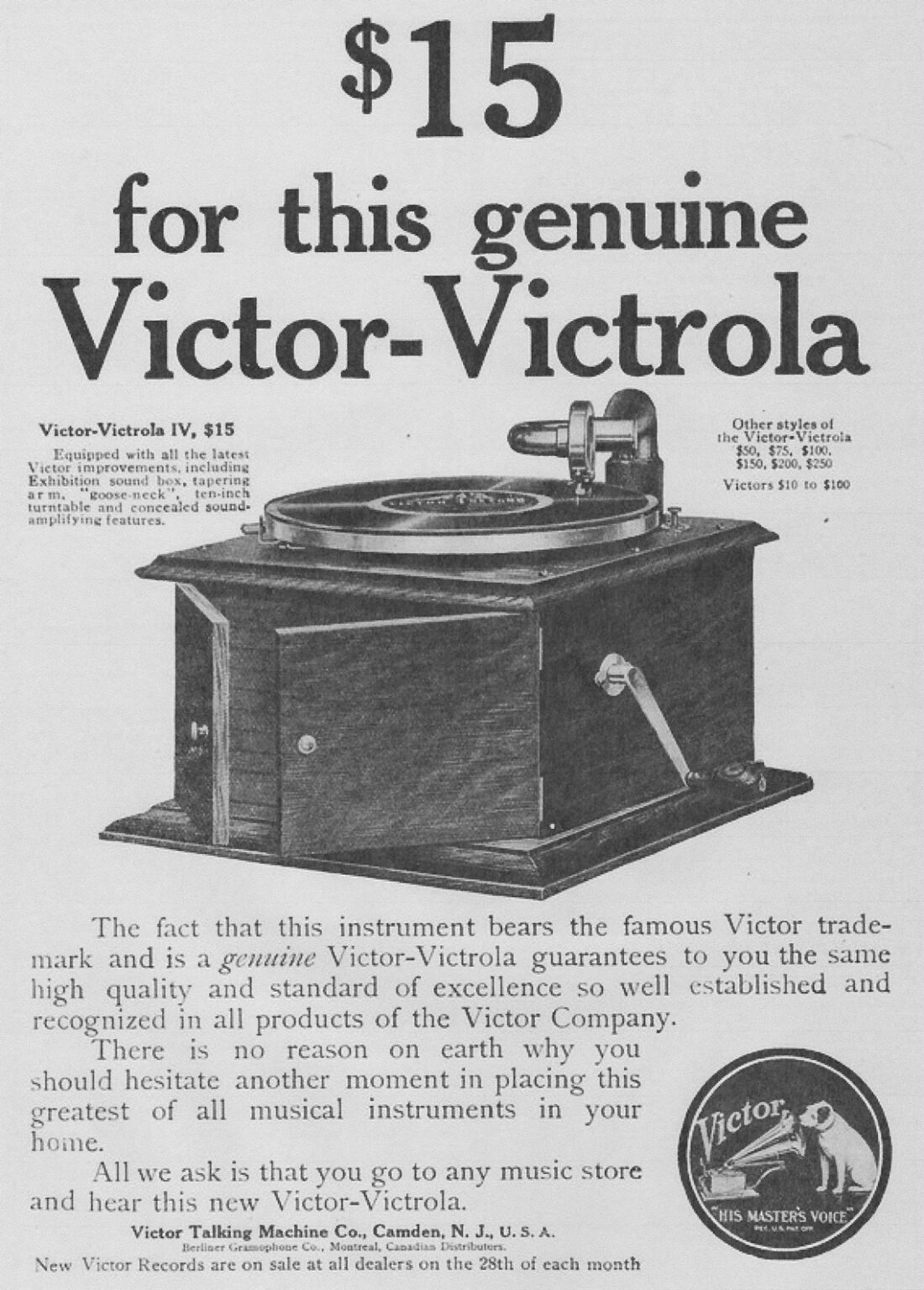 1911 Victrola IV Phonograph With Steel Slat Grill & Victor Type "O ...
